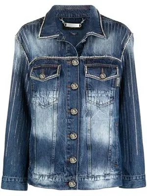 Philipp Plein Crystal-embellished Denim Jacket - Blue