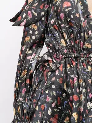 Off-White Floral Print Ruffle Blouse