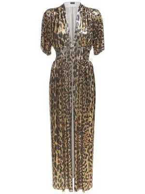 Rabanne Leopard Print Metal Mesh Long Dress