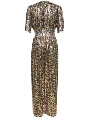 Rabanne Leopard Print Metal Mesh Long Dress