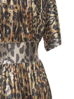 Rabanne Leopard Print Metal Mesh Long Dress