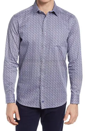 Johnston & Murphy Timepiece Print Button-up Shirt