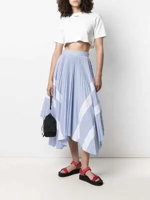 Palm Angels Asymmetric Pinstriped Pleated Midi Skirt