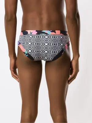 AMIR SLAMA Striped Panels Hibiscus Swimming Trunks
