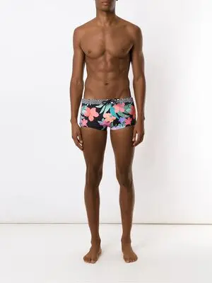 AMIR SLAMA Striped Panels Hibiscus Swimming Trunks