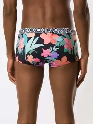 AMIR SLAMA Striped Panels Hibiscus Swimming Trunks