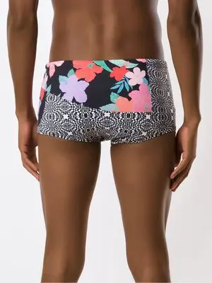 AMIR SLAMA Striped Panels Hibiscus Swimming Trunks