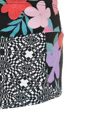 AMIR SLAMA Striped Panels Hibiscus Swimming Trunks