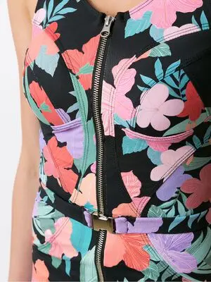 AMIR SLAMA Floral-print Zip-up Mini Dress