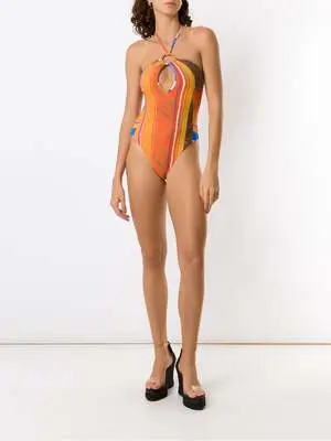 AMIR SLAMA Striped Print Eco High-leg Swimsuit