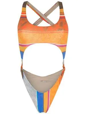 AMIR SLAMA Striped Print Eco High-leg Swimsuit - Multicolour