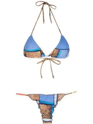 AMIR SLAMA Striped Print Bikini Set - Blue
