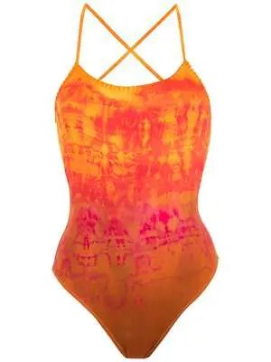 AMIR SLAMA Embroidery Tie Dye One Piece Swimsuit - Orange