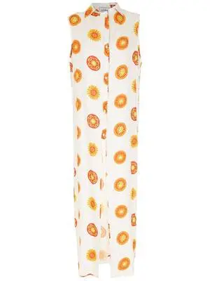 AMIR SLAMA Print Sol Long Beach Dress - White