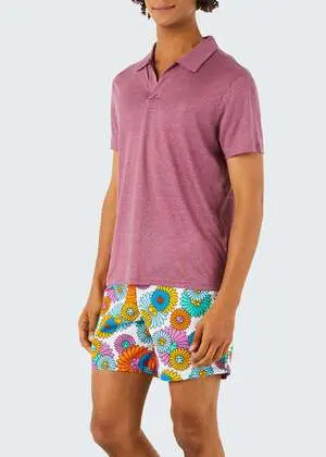 Vilebrequin Pyramid Linen Polo Shirt Azurin