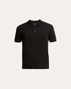 Vince Classic Slub Cotton Polo Shirt - Black