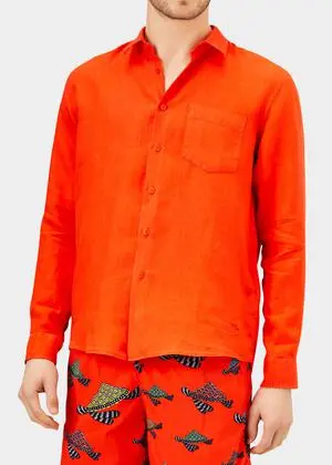 Vilebrequin Caroubis Solid Linen Sport Shirt Nefle
