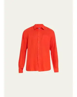 Vilebrequin Caroubis Solid Linen Sport Shirt - Palace Blu