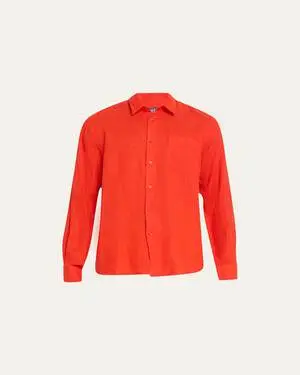 Vilebrequin Caroubis Solid Linen Sport Shirt Poppy/popp