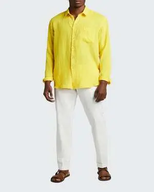 Vilebrequin Caroubis Solid Linen Sport Shirt Safran