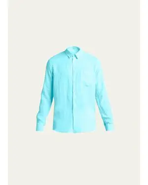 Vilebrequin Caroubis Solid Linen Sport Shirt - Sky