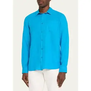 Vilebrequin Caroubis Solid Linen Sport Shirt - Sky
