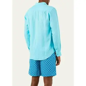 Vilebrequin Caroubis Solid Linen Sport Shirt - Sky
