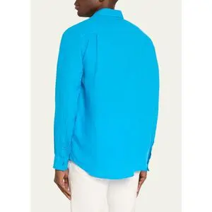 Vilebrequin Caroubis Solid Linen Sport Shirt - Sky