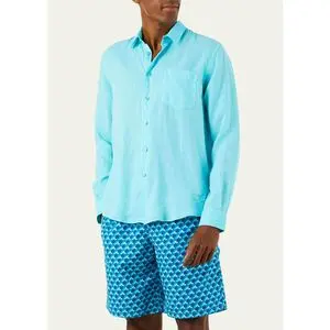 Vilebrequin Caroubis Solid Linen Sport Shirt - Sky