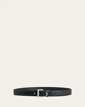 Saint Laurent Saint Laurent YSL Cintura Box Leather Belt Black / Silver