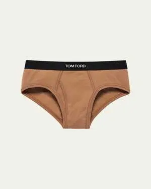 TOM FORD Jacquard Logo Cotton Briefs Brown