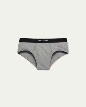 TOM FORD Jacquard Logo Cotton Briefs Gray