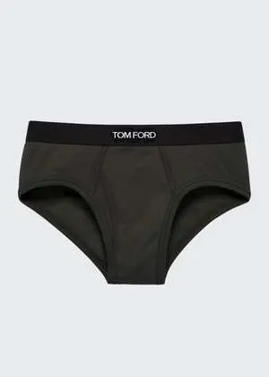TOM FORD Jacquard Logo Cotton Briefs Military Green