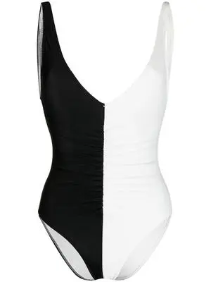 Solid & Striped Colour-block Swimsuit - White