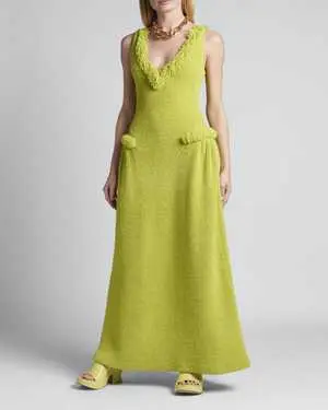 Bottega Veneta Towelling Knit Fringe A-Line Gown - Seagrass