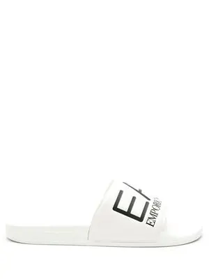 EA7 Logo-embossed Faux-leather Slides - White
