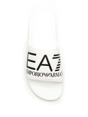 EA7 Logo-embossed Faux-leather Slides - White