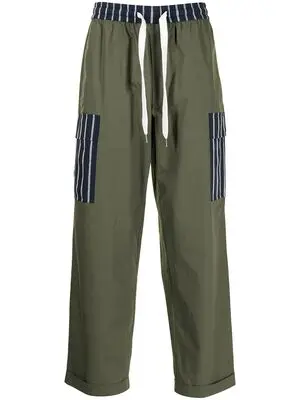 PORTS V Striped-panel Drawstring Trousers - Green