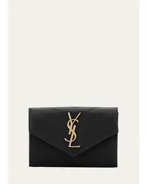 Saint Laurent Monogram Small Flap Wallet In Grained Leather - Black