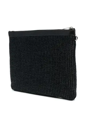 Saint Laurent Rive Gauche Raffia Clutch Bag - Black