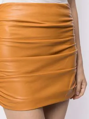 Michelle Mason Ruched Leather Mini Skirt - Orange