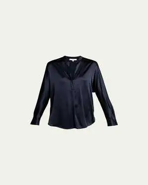 Vince Silk Band-collar Blouse - Blue