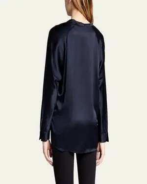 Vince Silk Band-collar Blouse - Blue