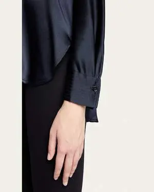Vince Silk Band-collar Blouse - Blue