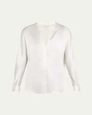 Vince Silk Band-collar Blouse - White