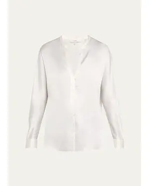 Vince Silk Band-collar Blouse - White