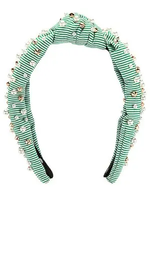 Lele Sadoughi Green & White Seersucker Embellished Knotted Headband Lele Sadoughi | Accessories | Lele Sadoughi Green White  main image 4
