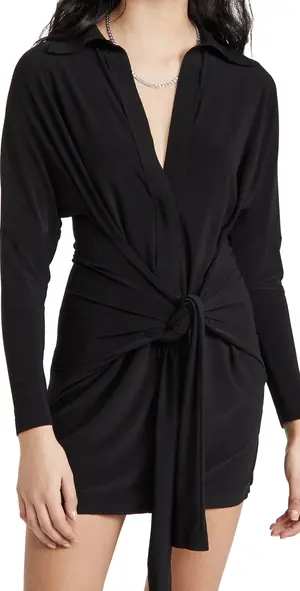 Norma Kamali Mini Tie Front Dress - Black