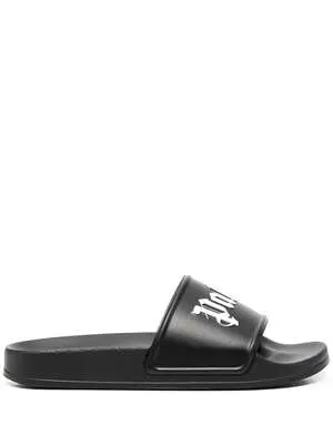 Palm Angels Logo-print Pool Slides - Black