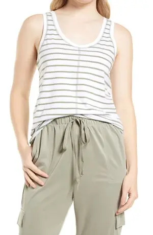 Caslon Women's Caslon Seam Front Tank White- Green Stripe